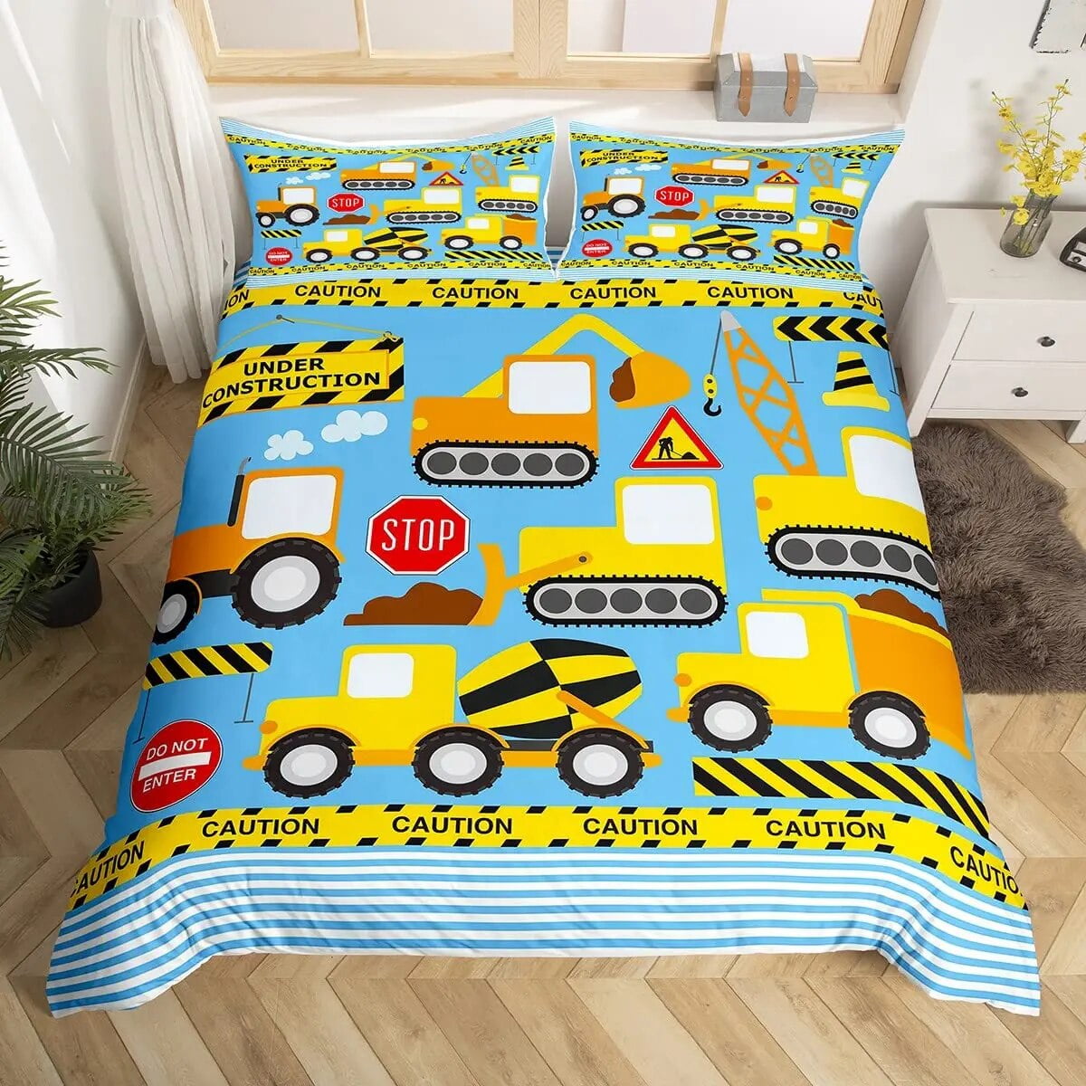 Cartoon Tractor Trucks King Duvet Cover Construction Vehicle Bedding ...