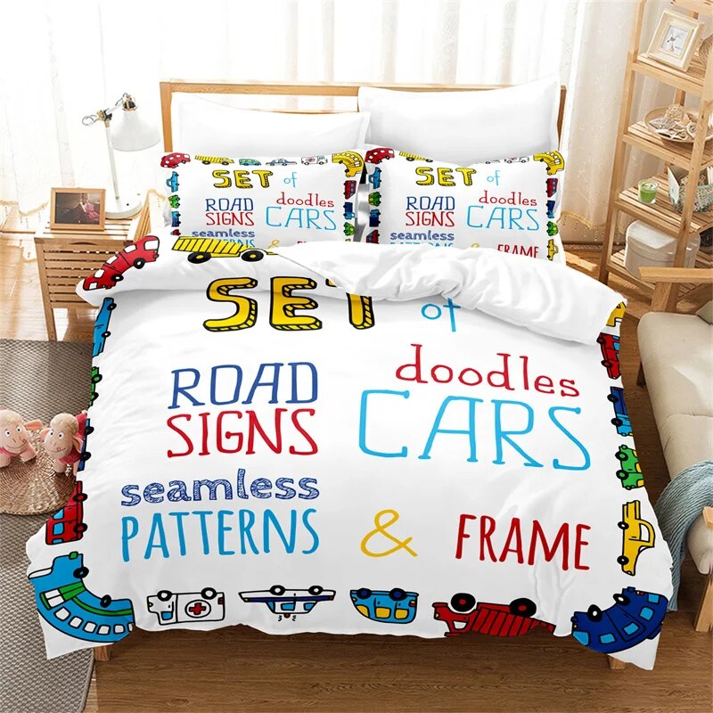 Cartoon Tractor，car Duvet Cover Set Lovely Quilt Cover Bed Linen ...