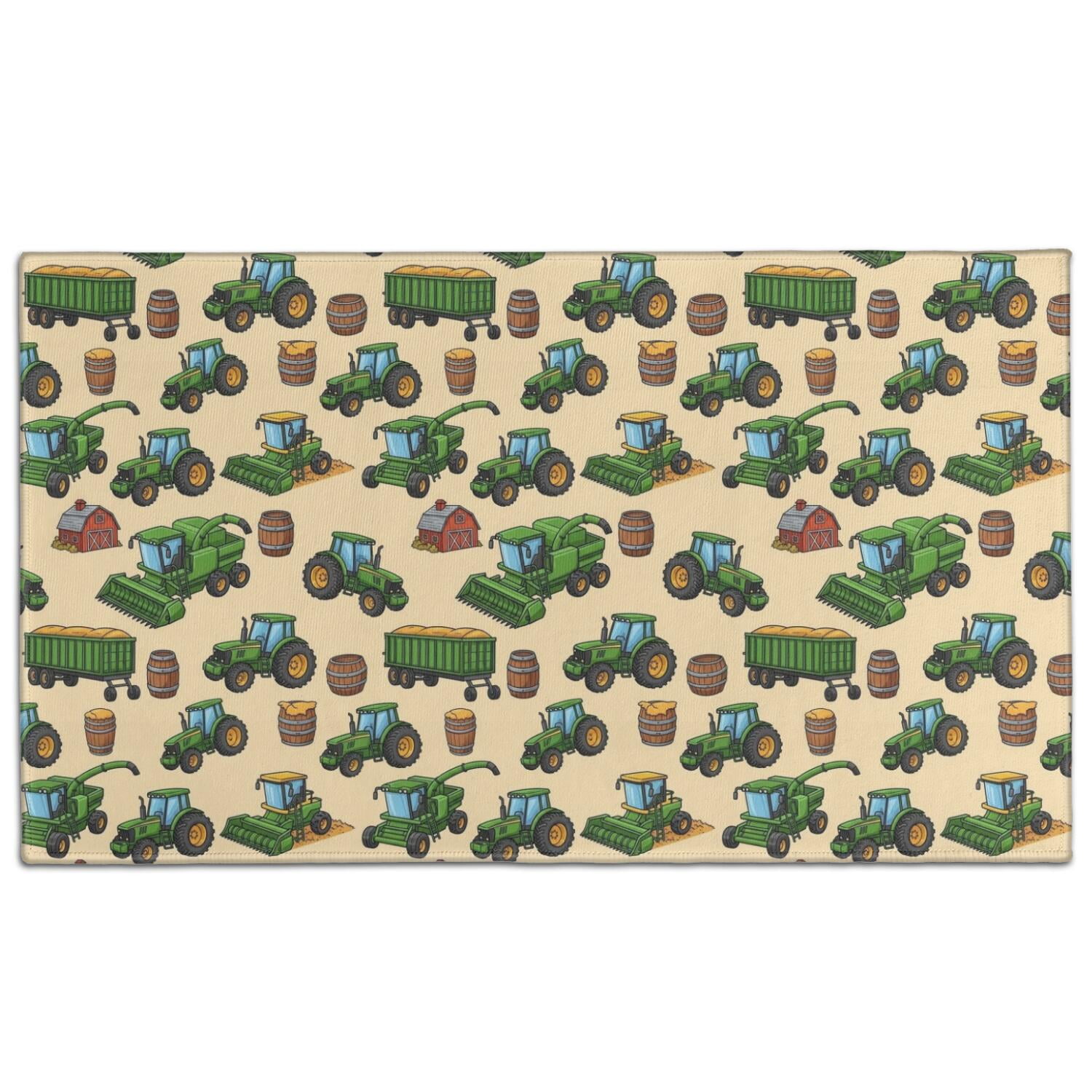 Cartoon Tractors Barns Beige Pattern Door Rugs,Washable Non Slip Door ...