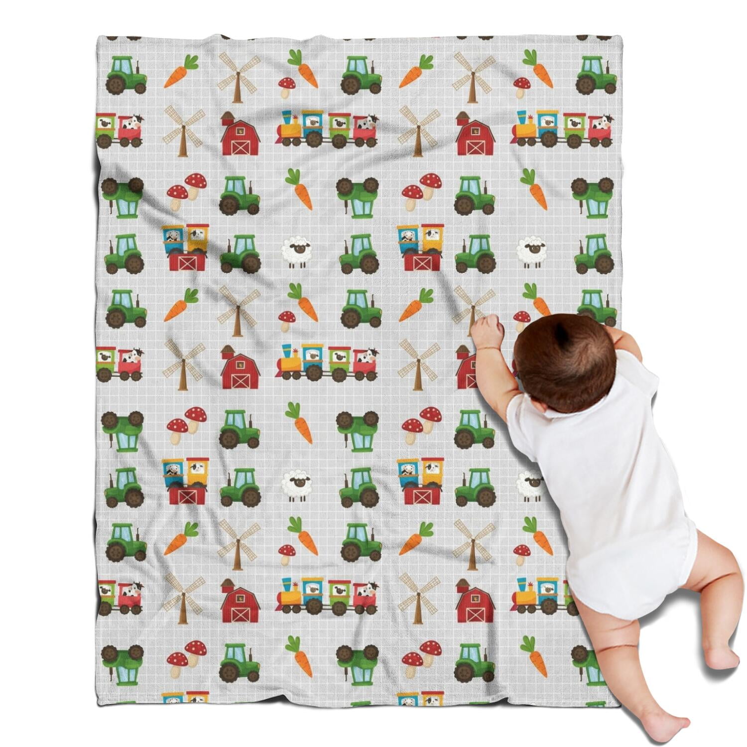 Cartoon Tractors Carrots Gray Pattern Blanket,Comfortable Soft Lamb ...