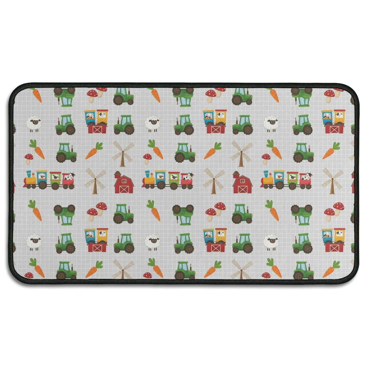 Cartoon Tractors Carrots Gray Pattern Door Rugs,Washable Non Slip Door ...