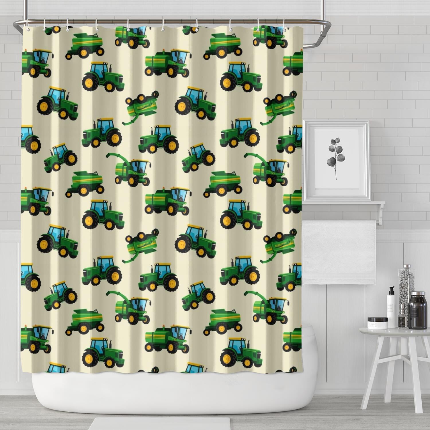 Cartoon Tractors Combines Beige Pattern Shower Curtain 84"x72 ...