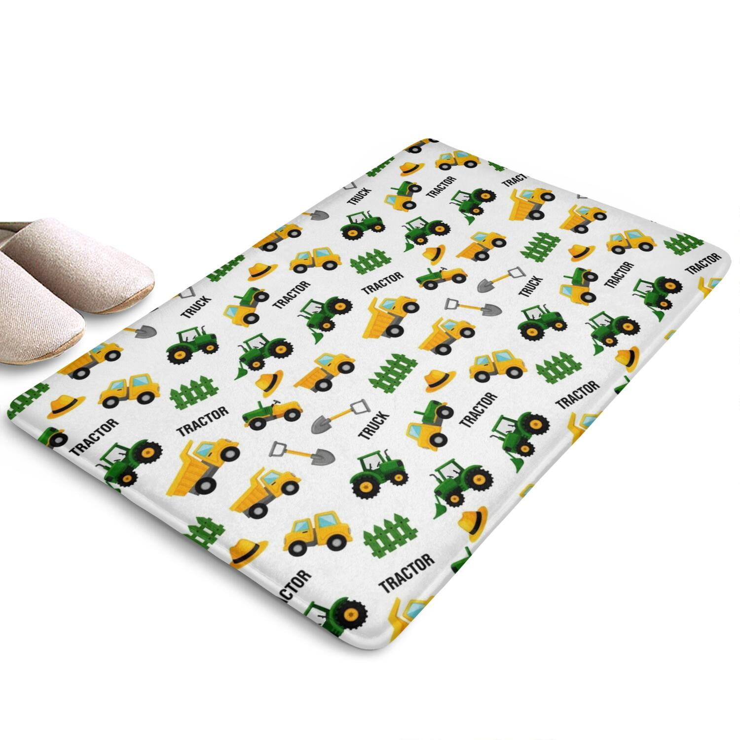 Cartoon Tractors Fences White Flannel Non Slip Door Rugs,Washable Door ...