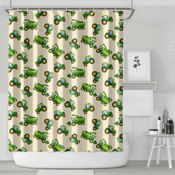 Cartoon Tractors Green Beige Pattern Shower Curtain 72"x84" ,Bathroom ...