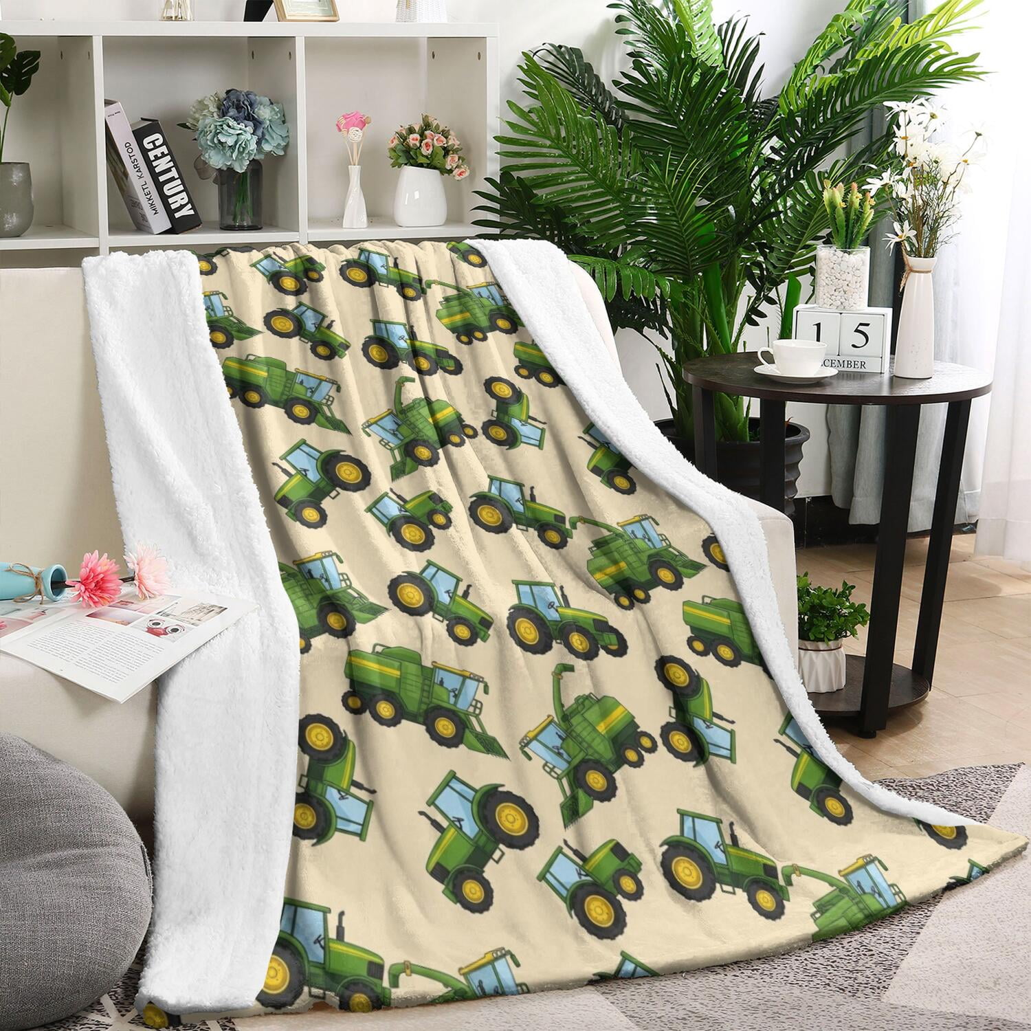 Cartoon Tractors Harvesters Beige Pattern Blanket,Comfortable Soft ...