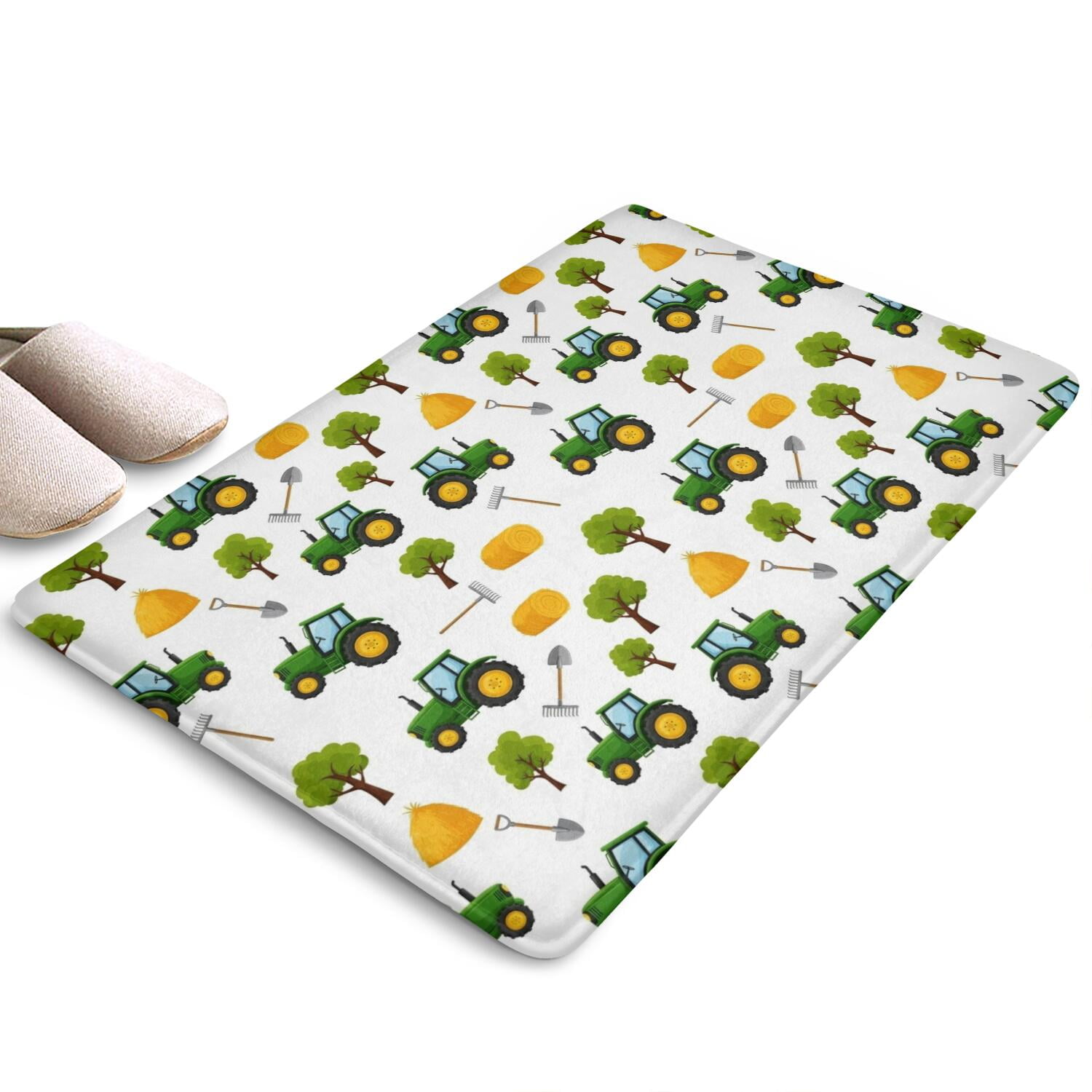 Cartoon Tractors Hay Bales White Flannel Non Slip Door Rugs,Washable ...