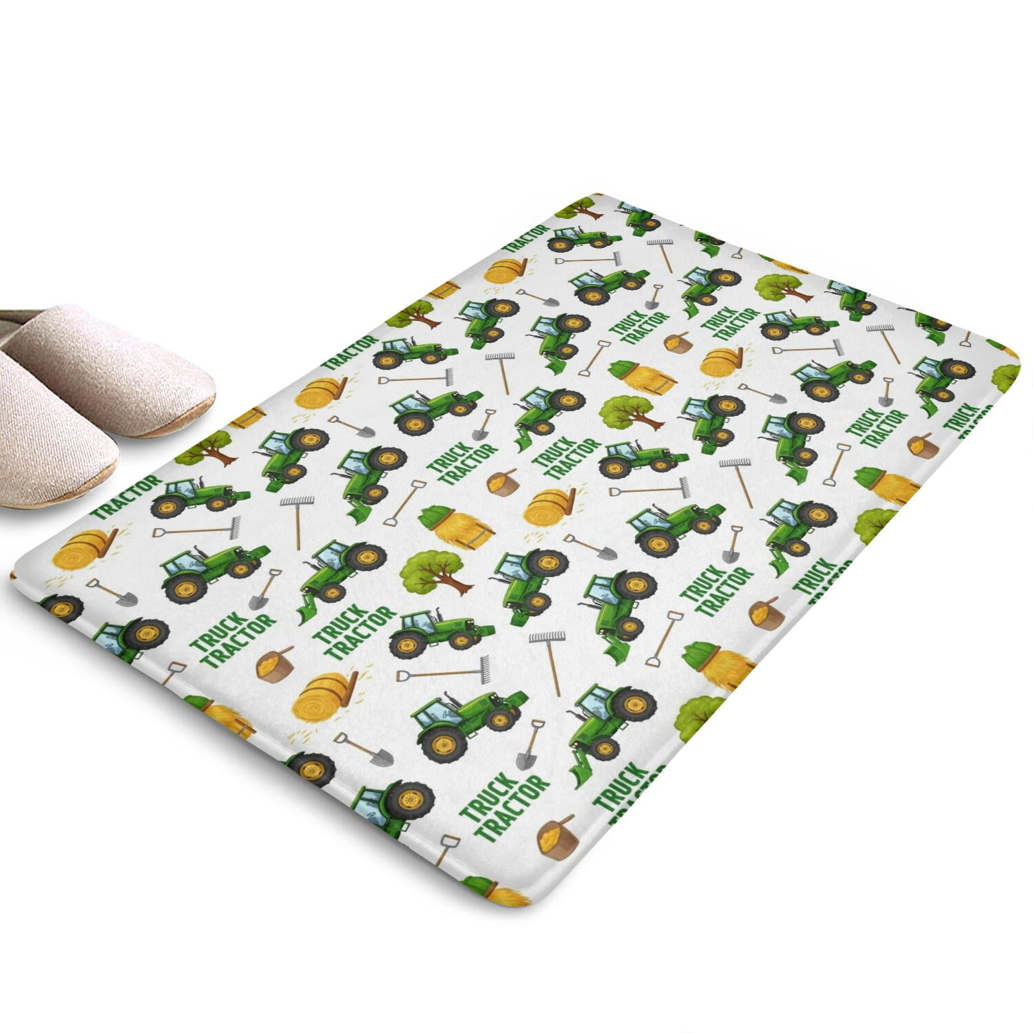 Cartoon Tractors Hay Bales White Flannel Non Slip Door Rugs,Washable ...