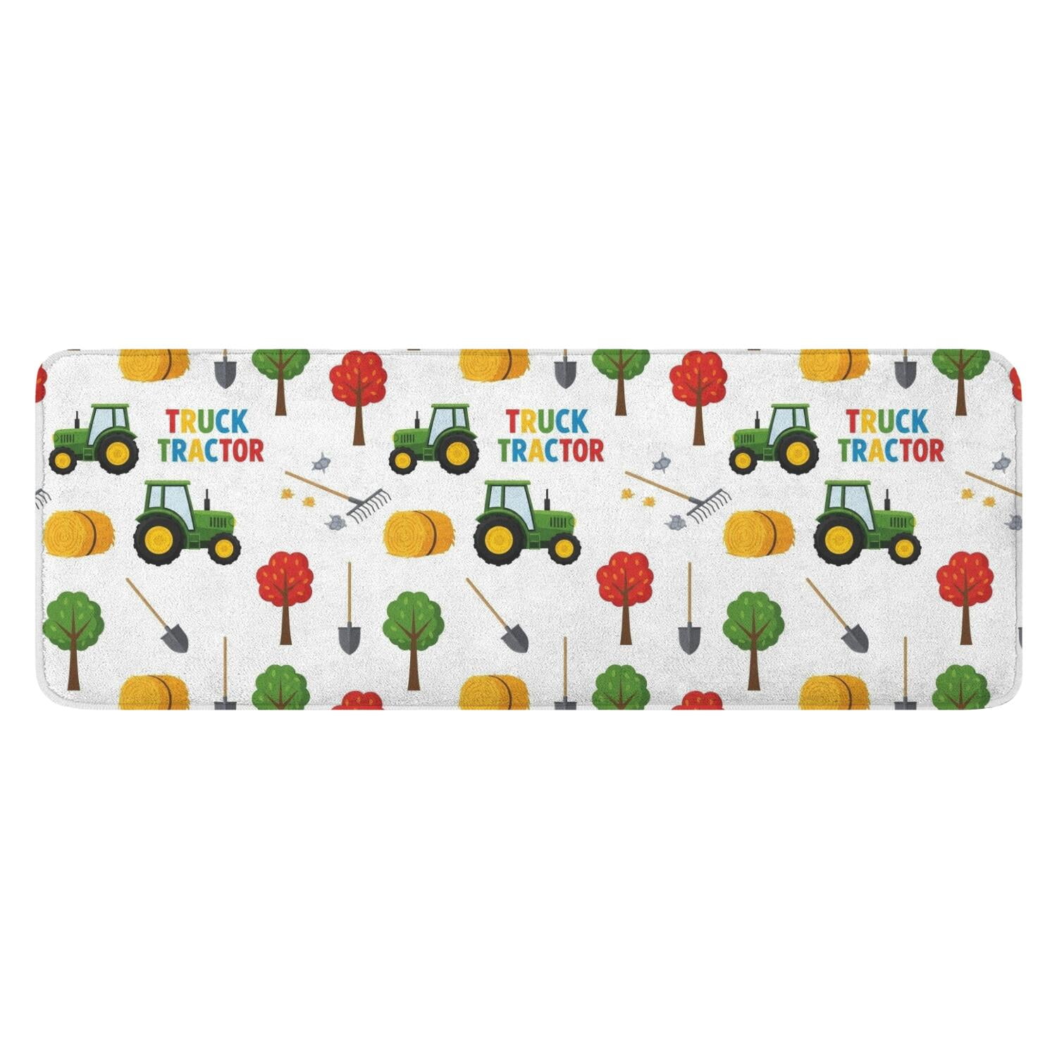Cartoon Tractors Hay Bales White Pattern Kitchen Rug Mat,Kitchen Runner ...