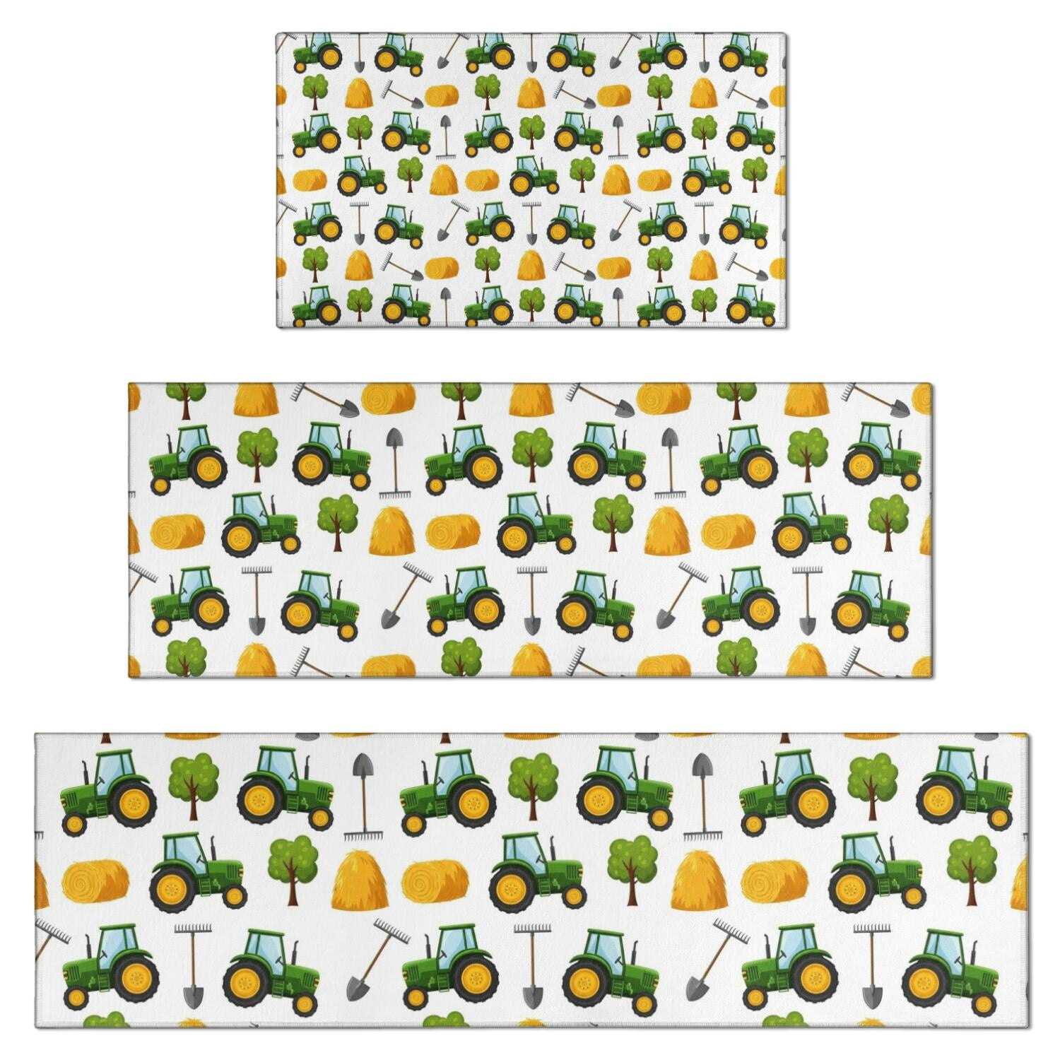 Cartoon Tractors Hay Bales White Pattern Kitchen Rugs Sets Of 3,Kitchen ...