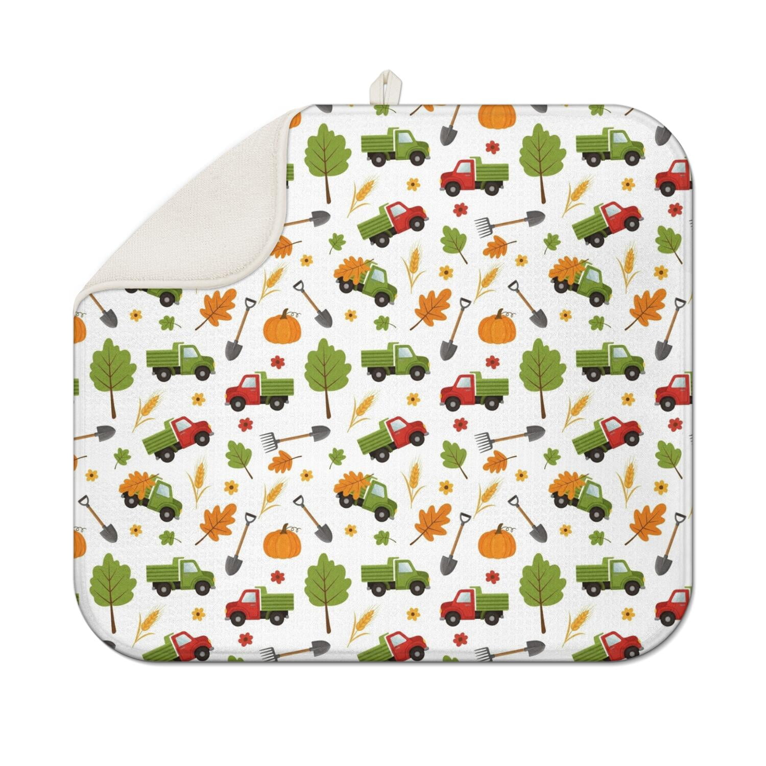 Cartoon Tractors Trucks White Pattern Dish Drying Mat for Kitchen 1 ...