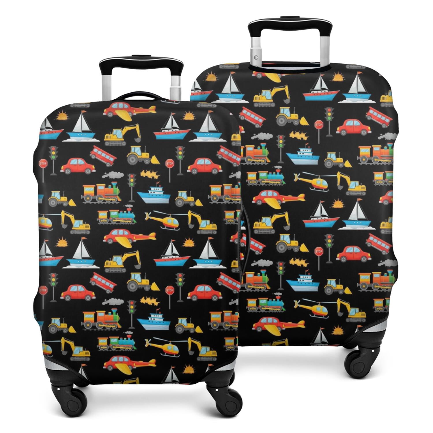 Cartoon Traffic Vehicles Boats Black Pattern Luggage Cover Fashion ...