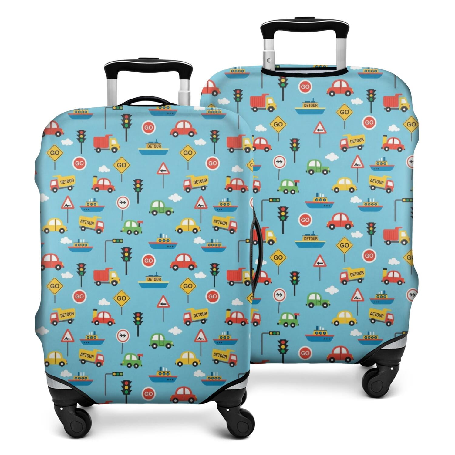 Cartoon Traffic Vehicles Boats Light Blue Pattern Luggage Cover Fashion ...