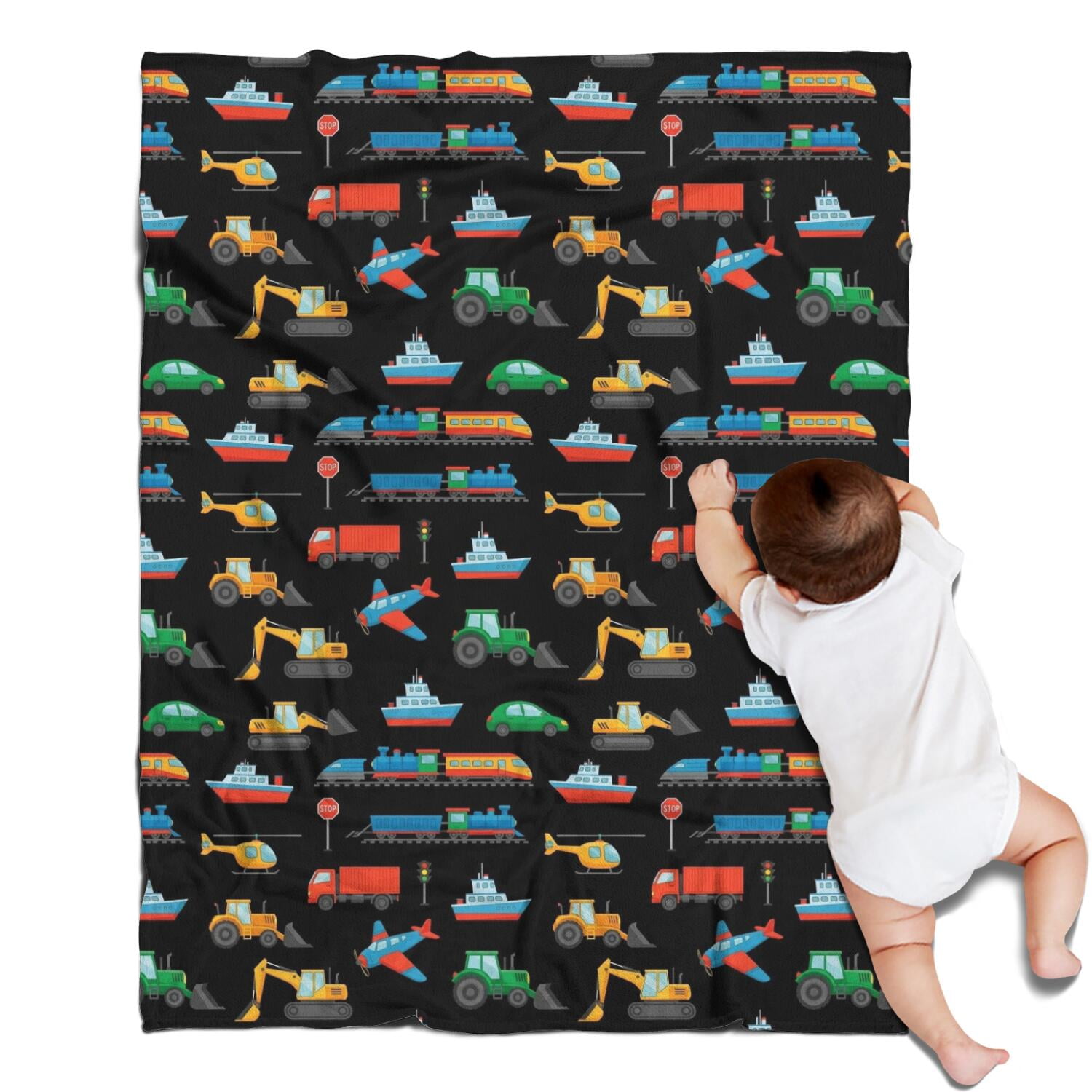 Cartoon Traffic Vehicles Planes Black Pattern Blanket,Comfortable Soft ...