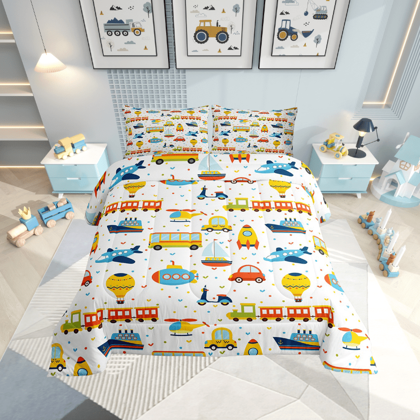 Cartoon Train Bedding Set Airplane Comforter Set Queen,Watercolor ...