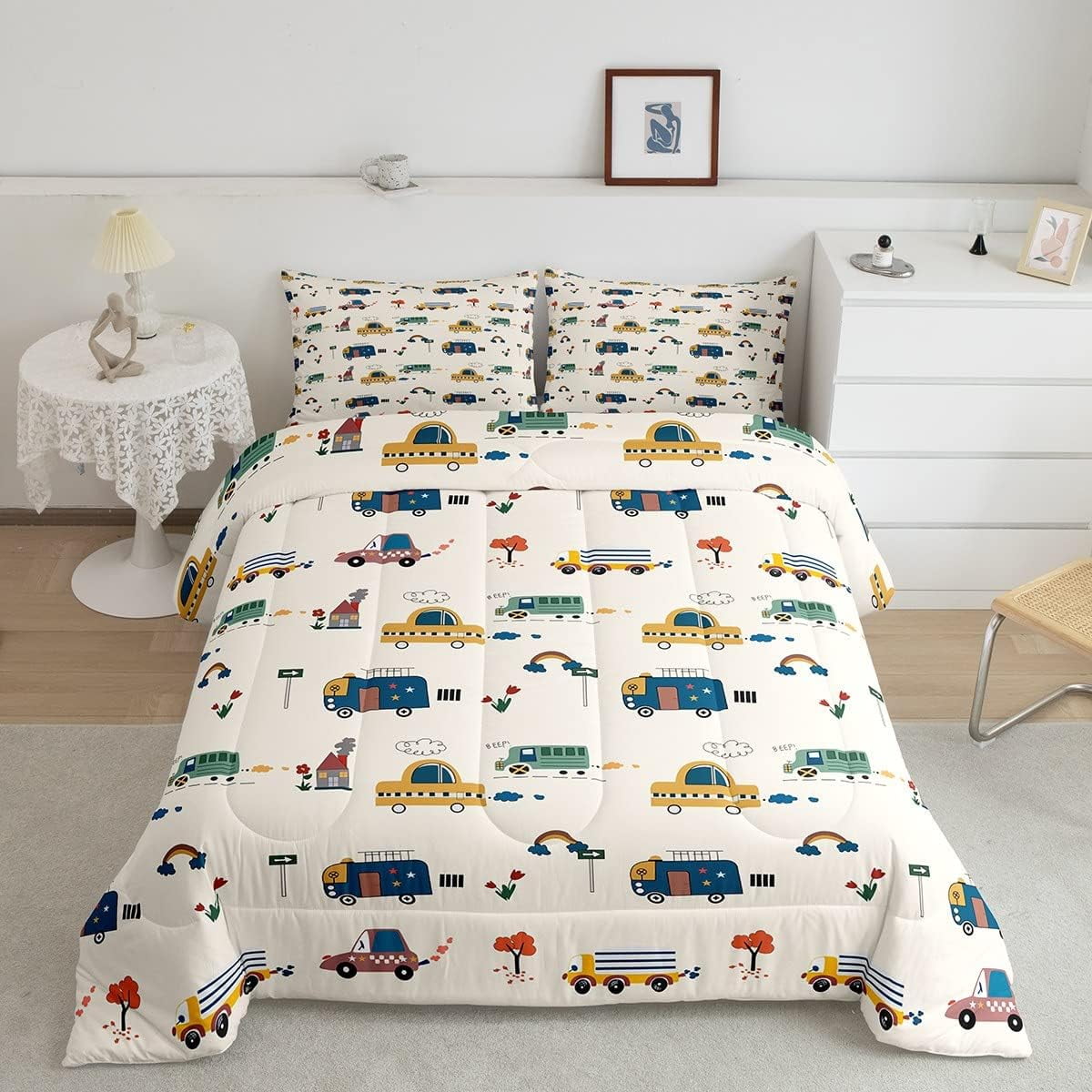 Cartoon Train Bedding Set Twin for Boys Cute Truck Comforter Set Car ...