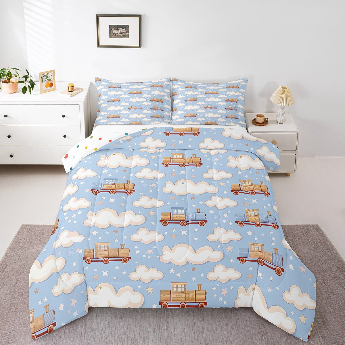 Cartoon Train Comforter Set Full Size,Chochoo Steam Locomotive Engine ...