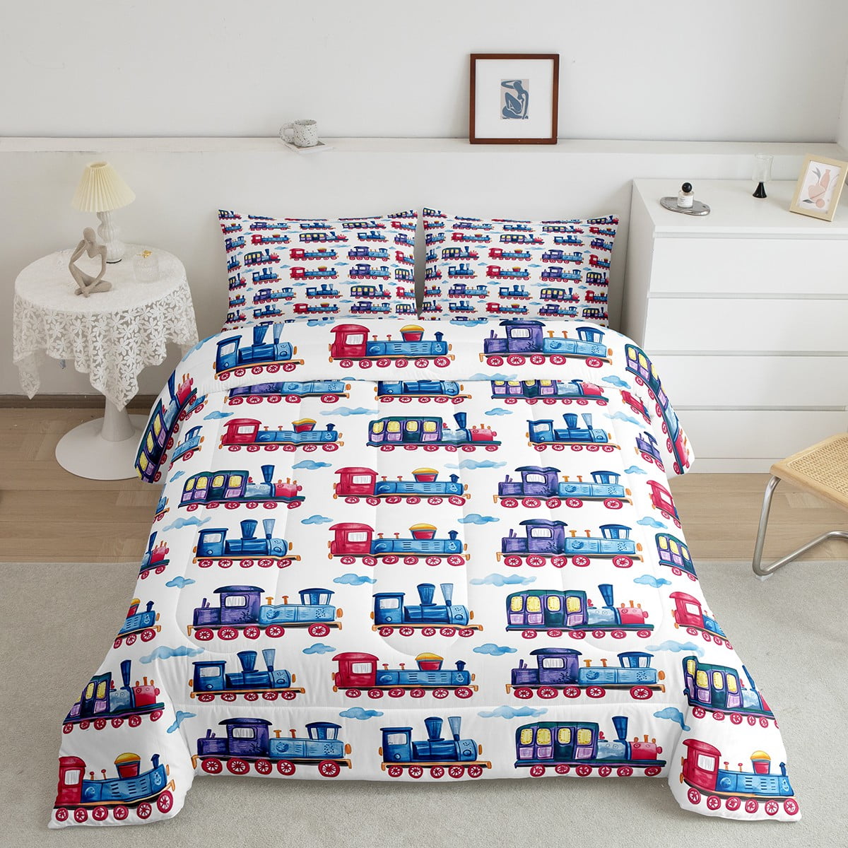 Cartoon Train Comforter Set Twin Size,Steam Locomotive Engine Train ...