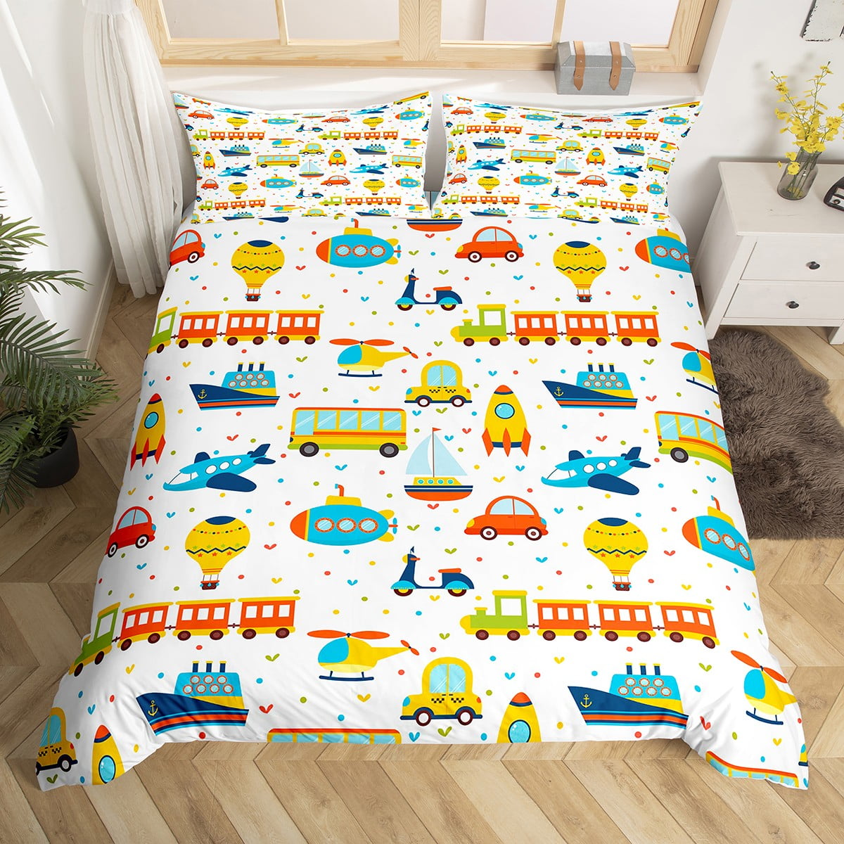 Cartoon Train Duvet Cover Airplane Bedding Set King,Watercolor ...