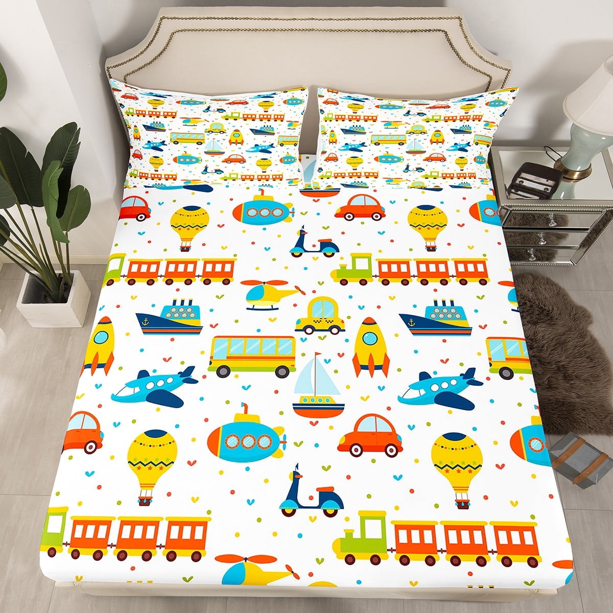 Cartoon Train Fitted Sheet Airplane Bed Sheets Twin,Watercolor ...