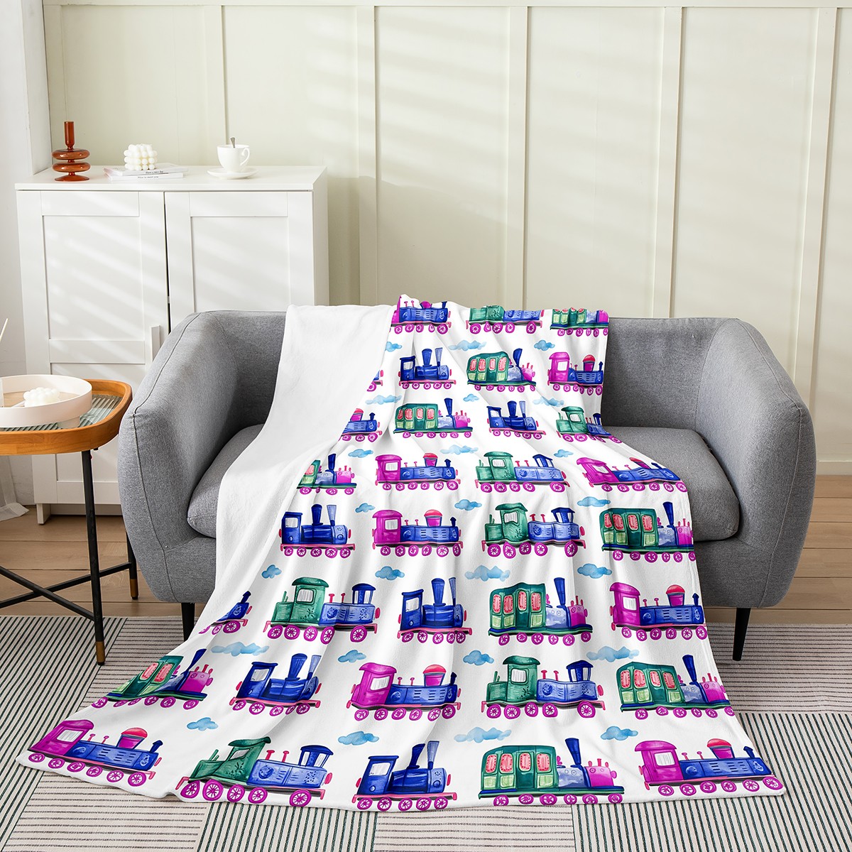 Cartoon Train Flannel Blanket,Steam Locomotive Train Bed Blanket ...