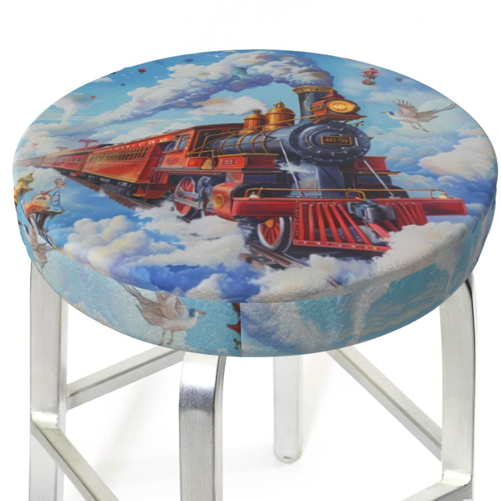 Cartoon Train Hot Air Balloon Round Bar Stool Covers, Soft Velvet Bar ...