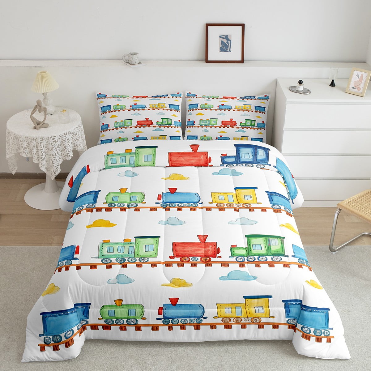 Cartoon Train Comforter Set,Steam Locomotive Train Bedding Set, Room ...