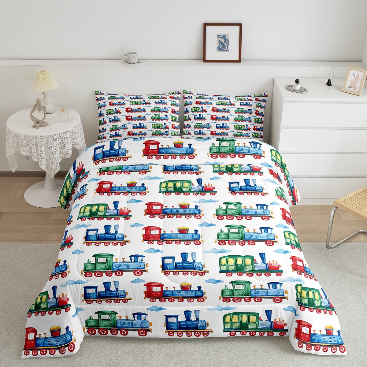 Cartoon Train Comforter Set Twin Size,Choochoo Steam Locomotive Train ...