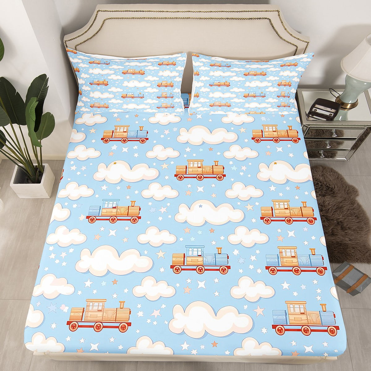 Cartoon Train Kids Fitted Sheet Queen Size,Chochoo Steam Locomotive ...