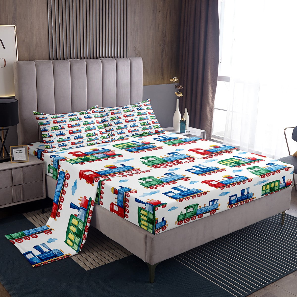 Cartoon Train Sheet Twin Size,Choochoo Steam Locomotive Train Bedding ...