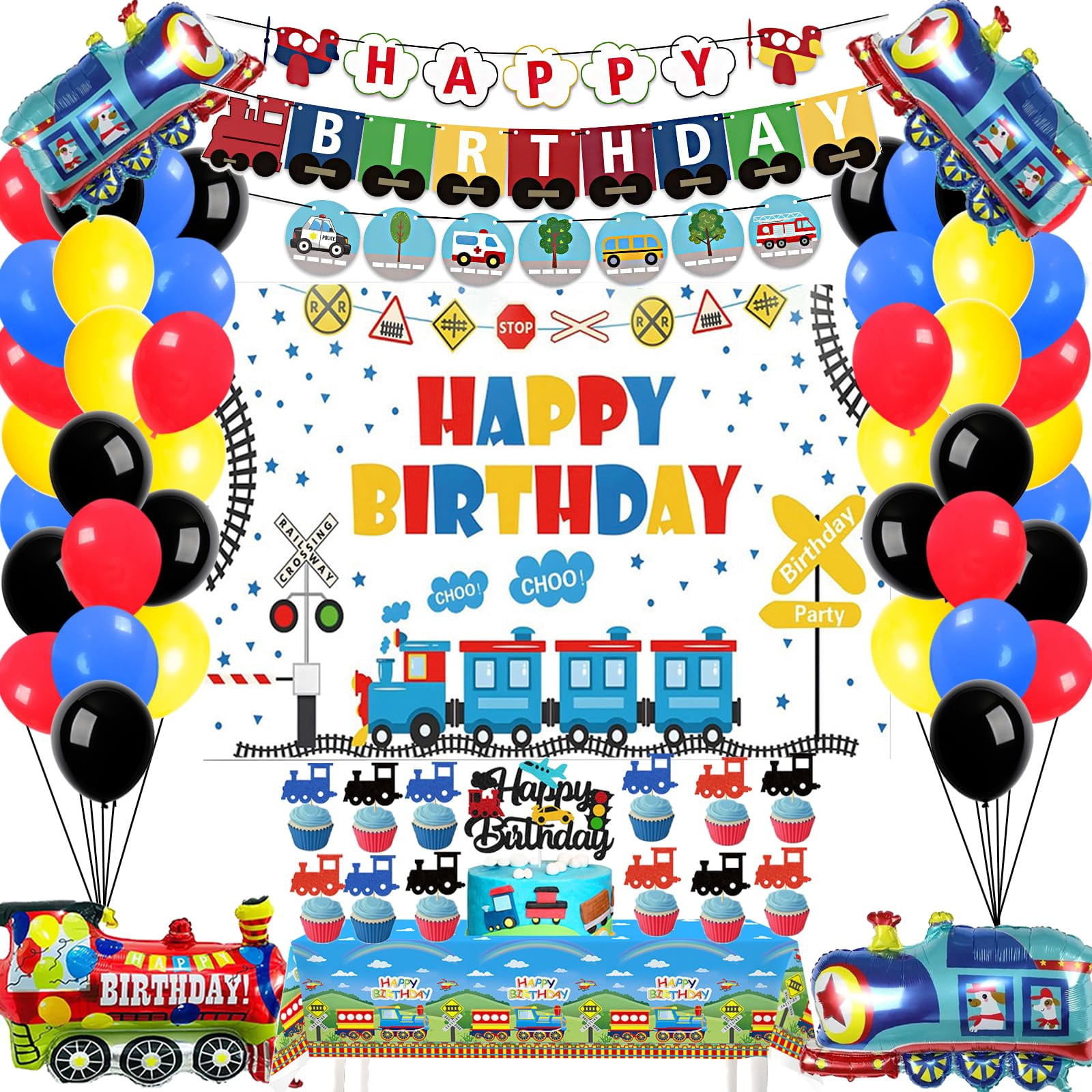 Cartoon Train Theme Birthday Party Decorations BSL1 Choo Choo Train ...
