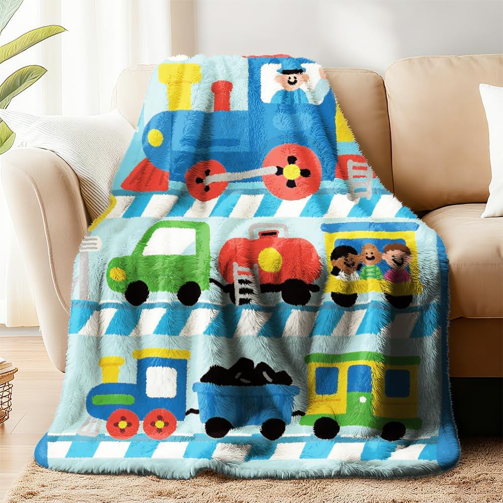 Cartoon Train Throw Blanket Cozy Soft Choo Choo Train Throw Blanket ...