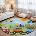 Cartoon Transportation 7' Round Rug for Living Room Conversation Area ...
