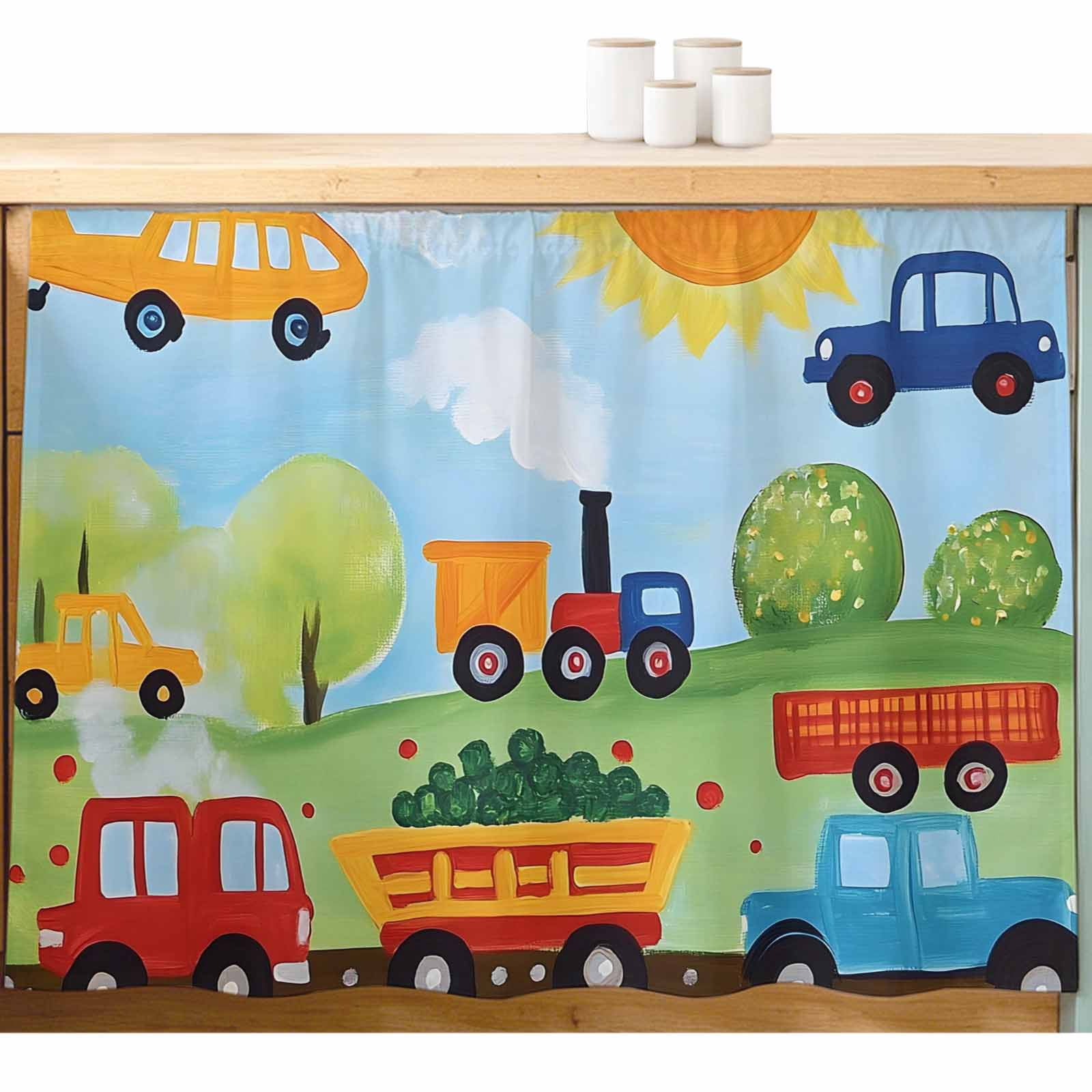Cartoon Transportation Cabinet Curtains 28" W x 35" L, Helicopter Car ...