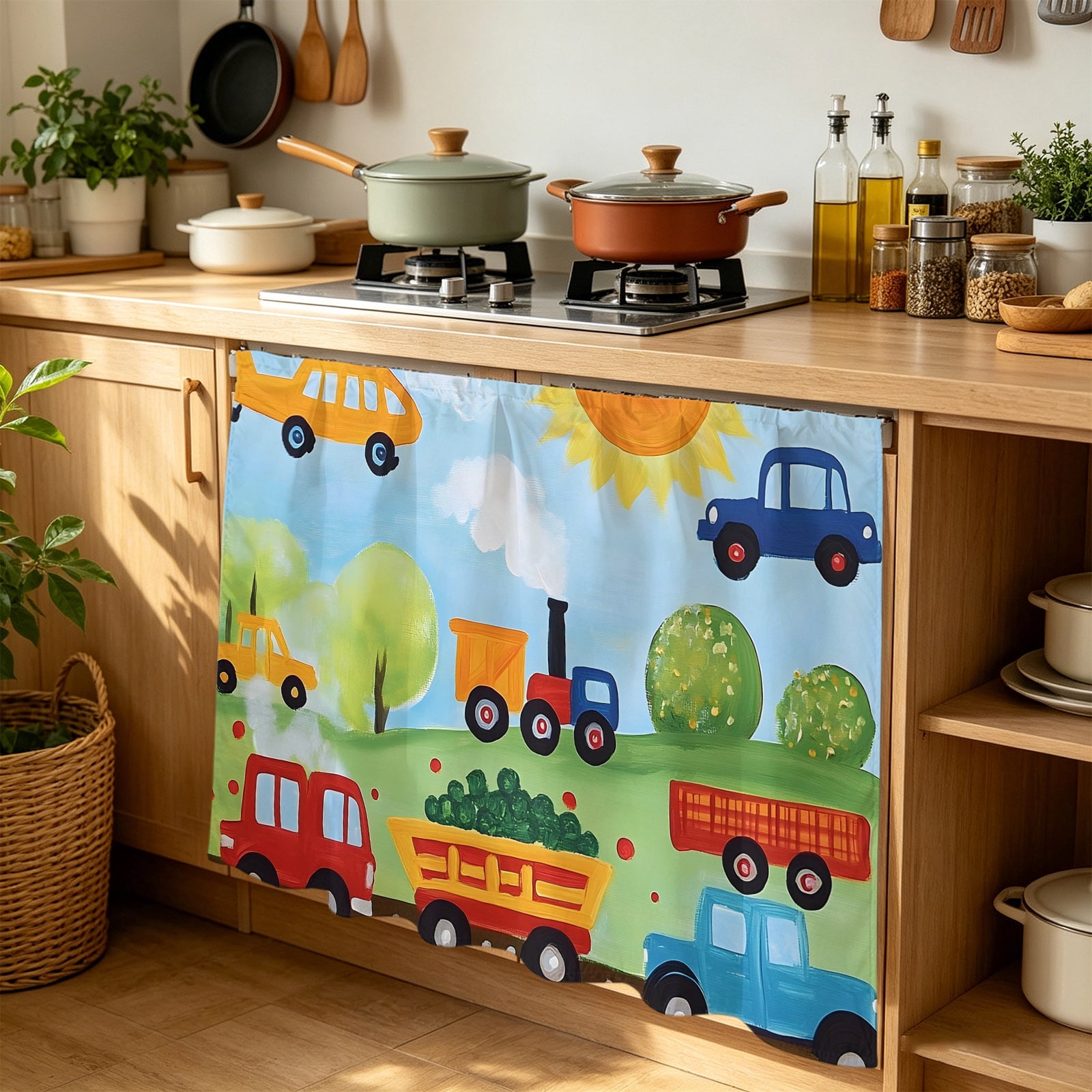 Cartoon Transportation Cabinet Curtains 35" W x 35" L Helicopter Car ...