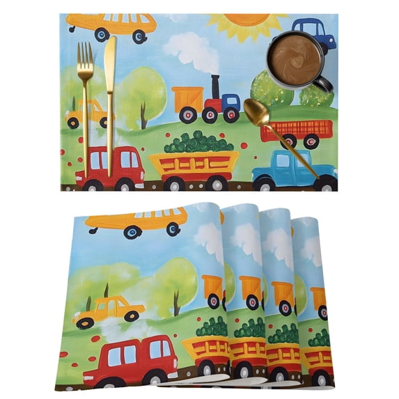 Cartoon Transportation Cotton Linen Placemats Set of 1, Helicopter Car ...