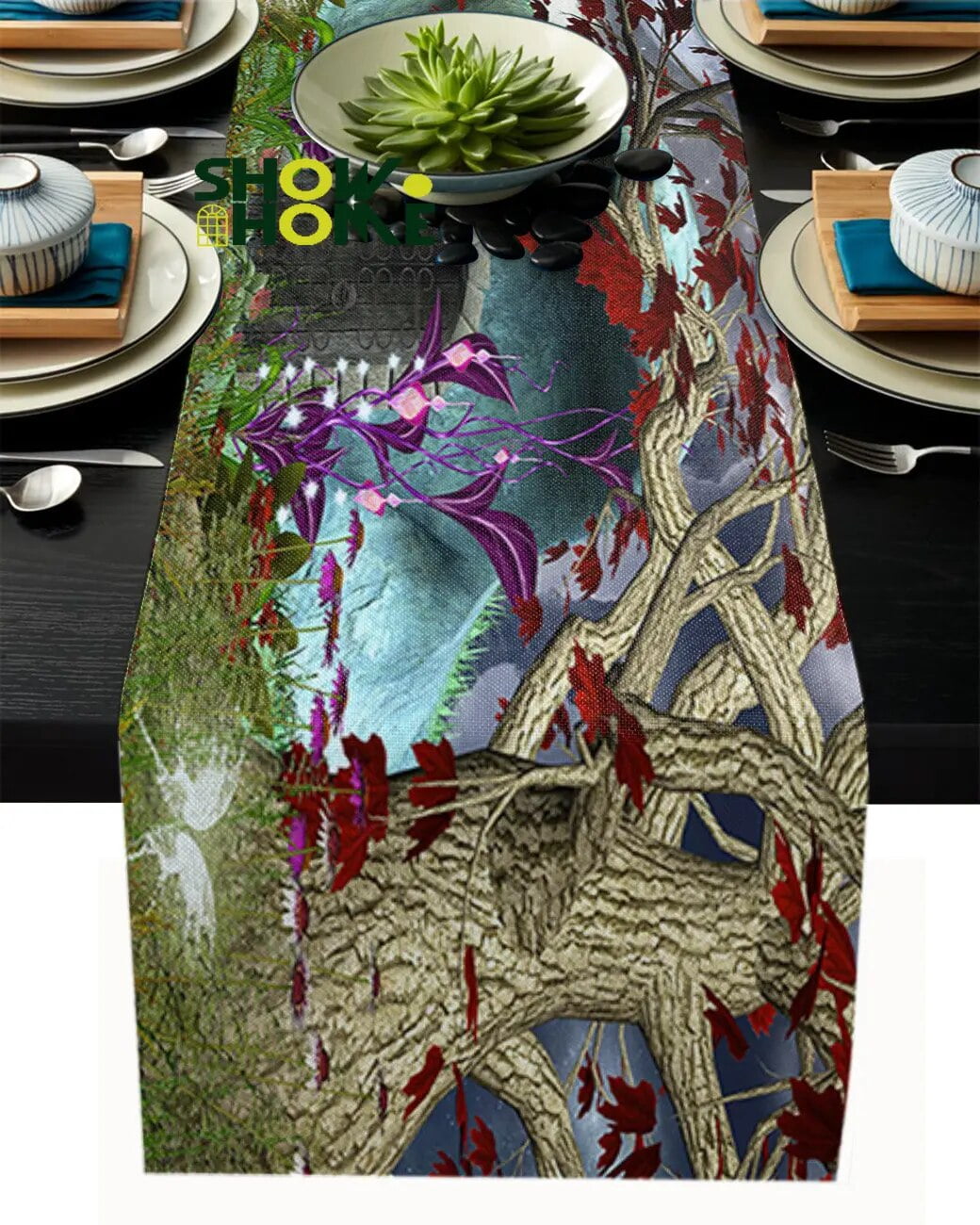 Cartoon Tree House Moon Luxury Table Runner for Wedding Birthday Party ...