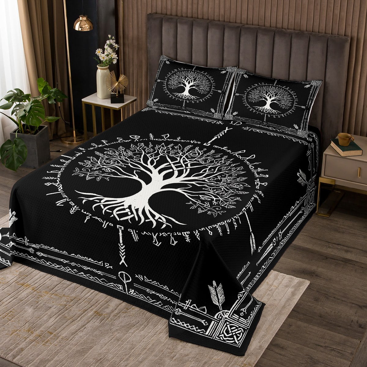 Cartoon Tree of Life Bedspread King Size 3 Pcs,Bohemian Style Nature ...