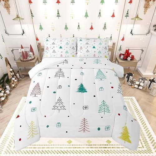 Cartoon Trees Full Size Comforter Set,Christmas Trees Bedding Set for ...