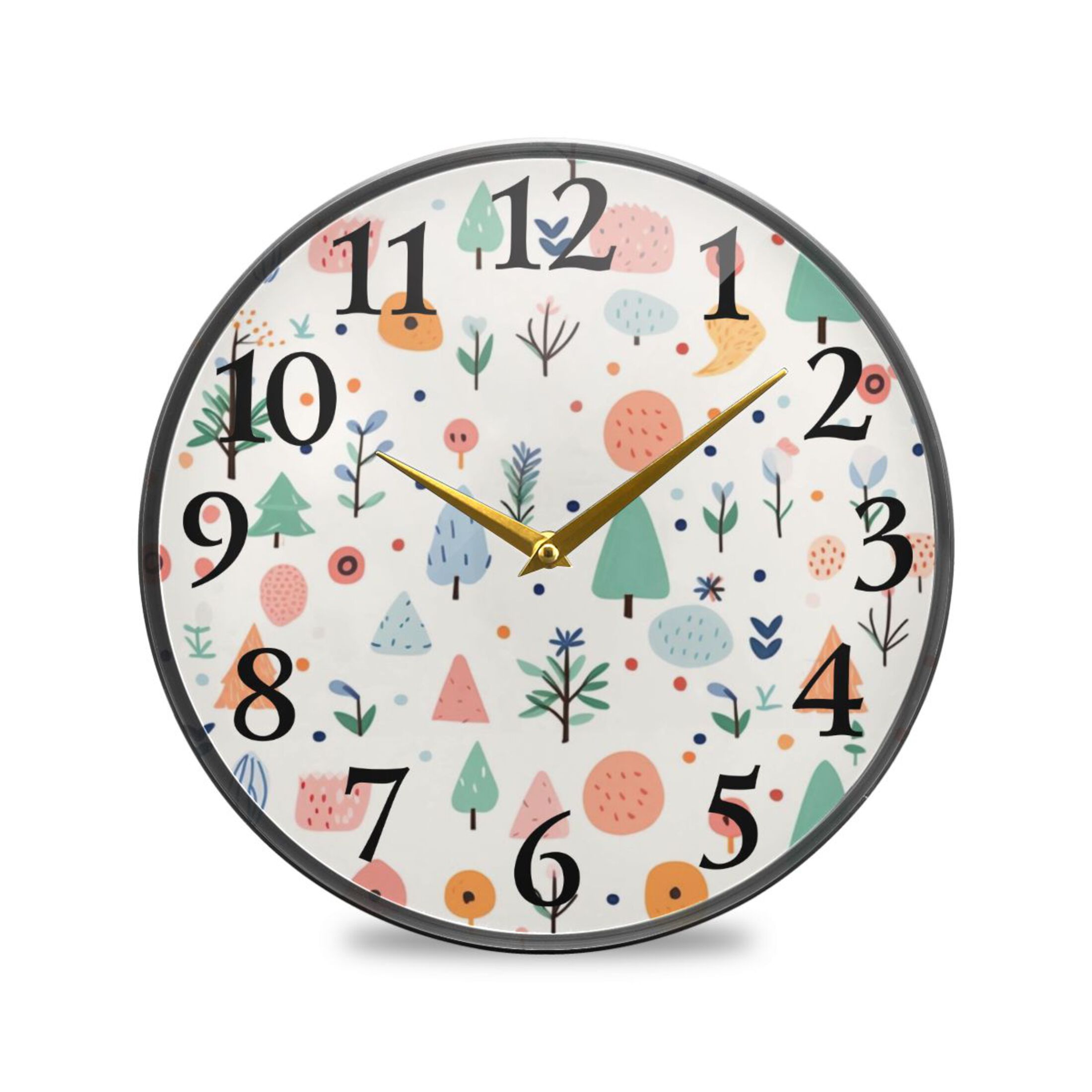Cartoon Trees Plant Wall Clocks Battery Operated 11.9 Inch Round Clock Acrylic Silent Non ...