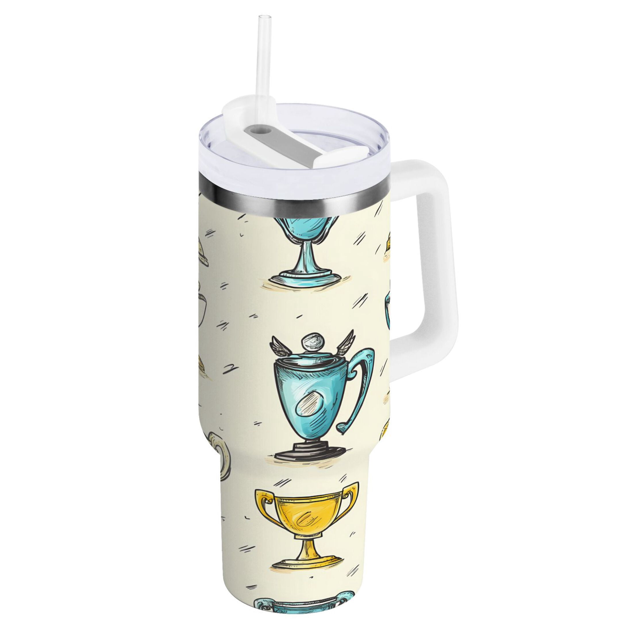 Cartoon Trophies Tumbler with Handle and Straw Lid 40 oz Insulated ...