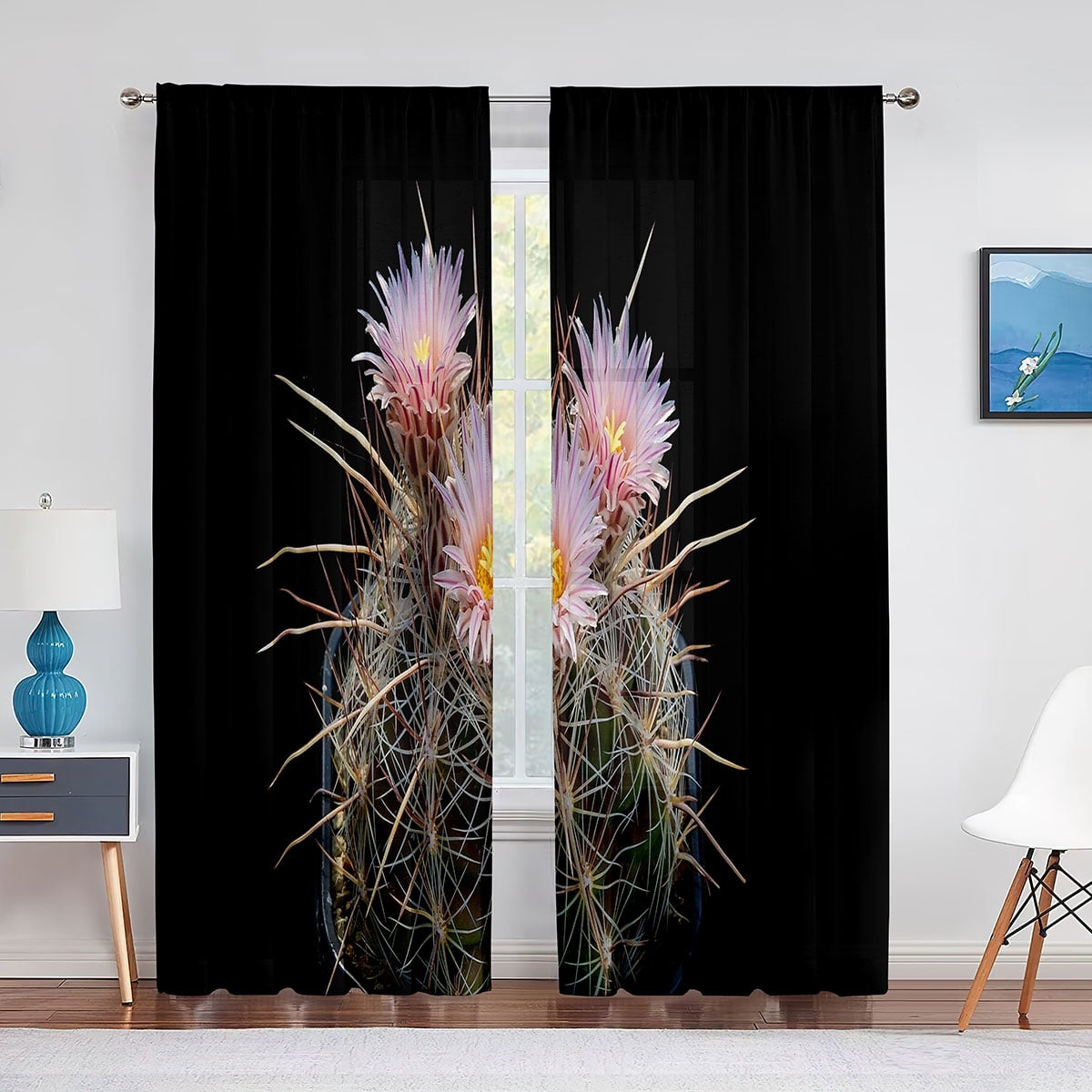 Cartoon Tropical Cactus Natural Vegetation Sheer Voile Curtains for ...