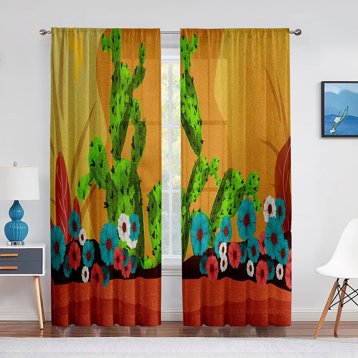 Cartoon Tropical Cactus Natural Vegetation Sheer Voile Curtains for ...