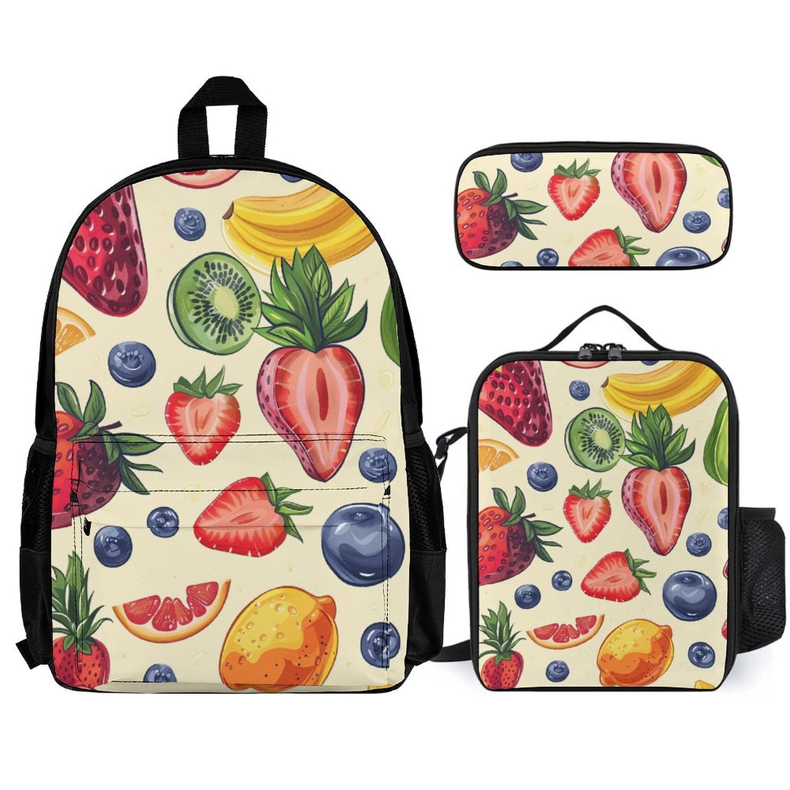 Cartoon Tropical Fruit Pattern Backpack 3pcs/set Backpack For Camping ...