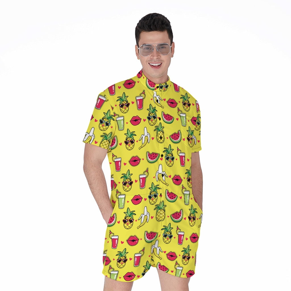 Cartoon Tropical Pattern Short Sleeve Men'S Rompers, Cartoon Film Cute ...