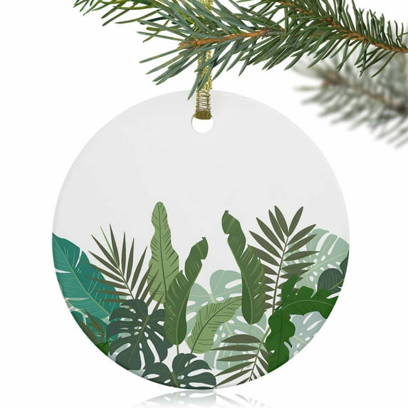 Cartoon Tropical Plants Christmas Ceramic Ornament 2025,3" Round Xmas ...