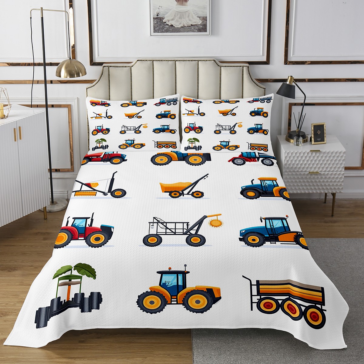 Cartoon Truck Bedspread Set Queen Size,Cute Vans Lorry Quilt Set For ...