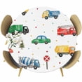 Cartoon Truck Round Tablecloth 55-60 Inch Round Fitted Table Cloth with ...
