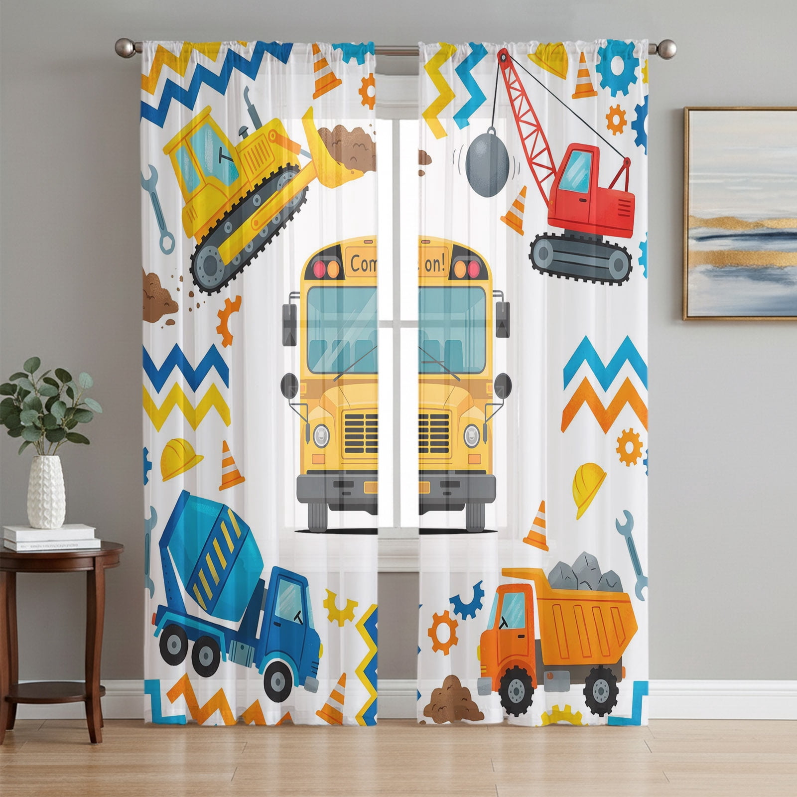 Cartoon Truck Sheer Curtains for Living Room Bedroom Cute Funny ...