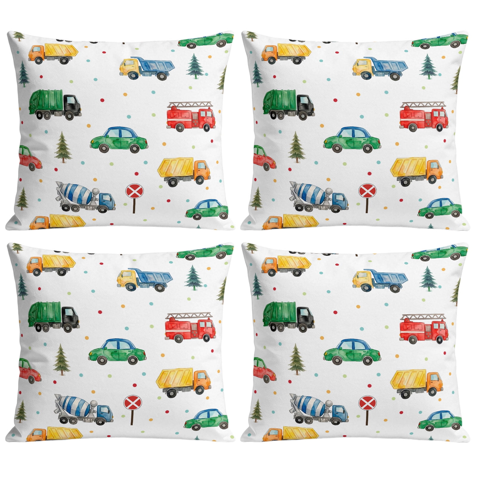 Cartoon Truck Throw Pillow Covers 16 x 16 Inch Pillow Covers Set of 4 ...
