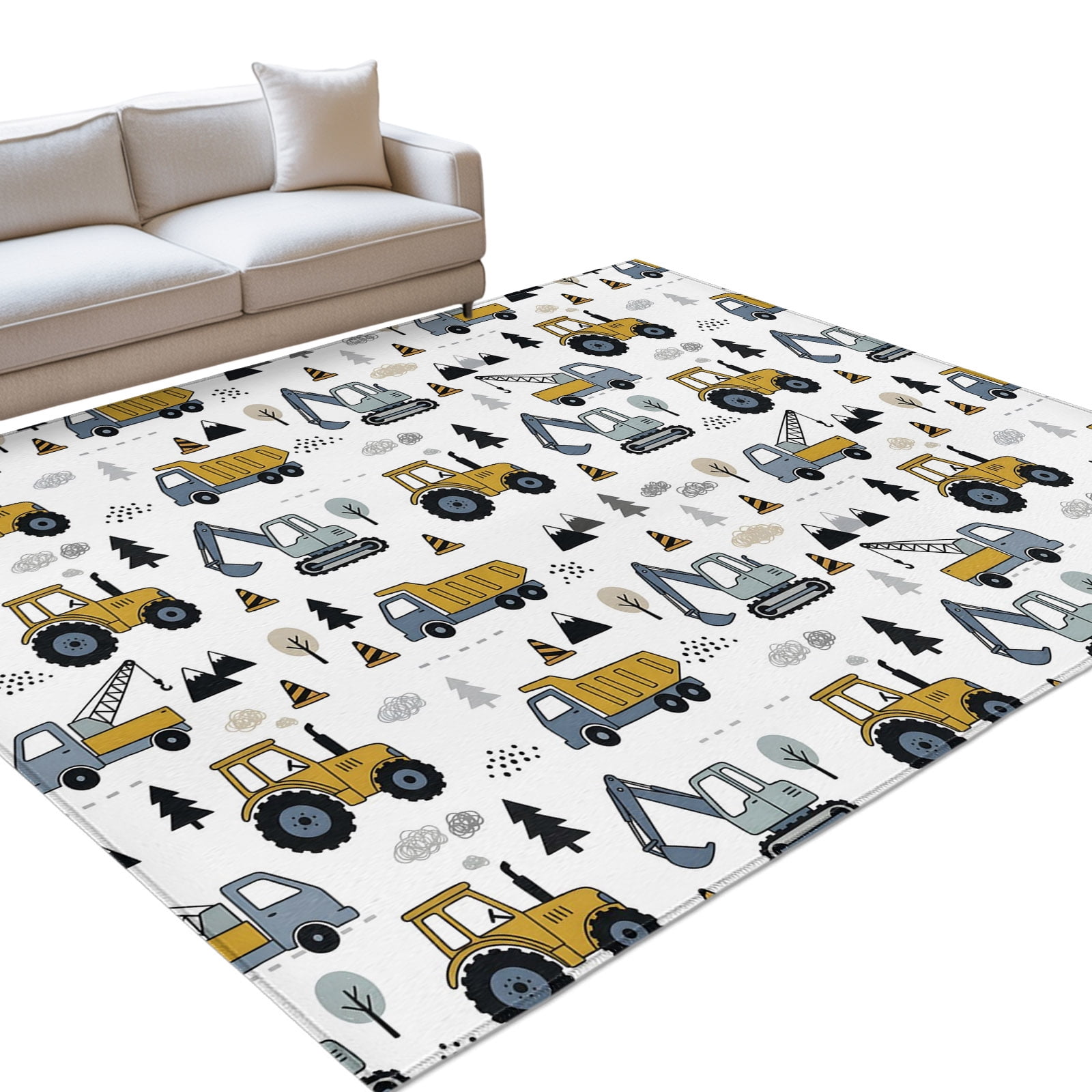 Cartoon Truck Washable Rug 5x8 Area Rug for Living Room Bedroom Non ...